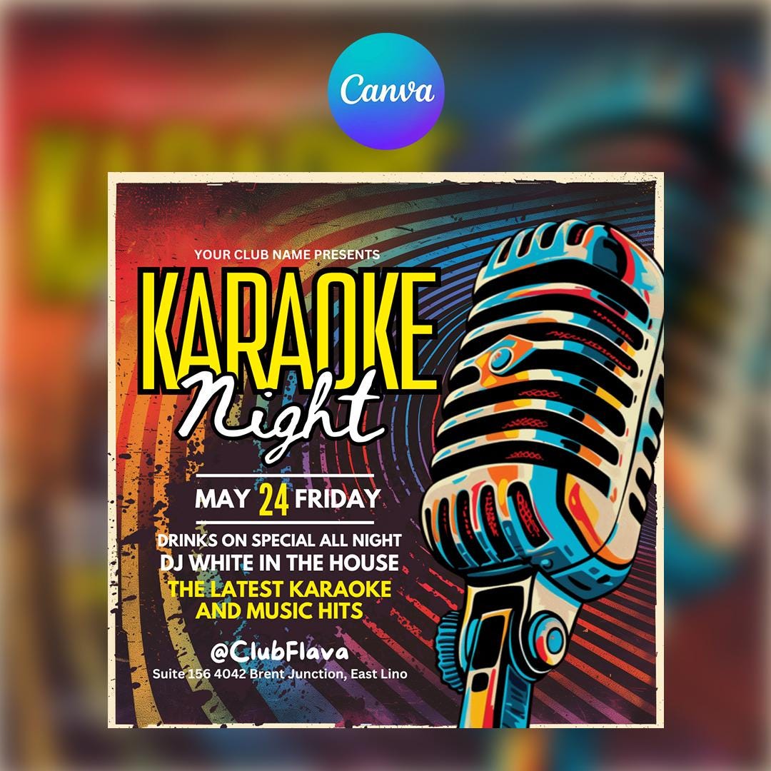 Editable Karaoke Flyer Template for Canva, DIY Event Flyer, Karaoke ...