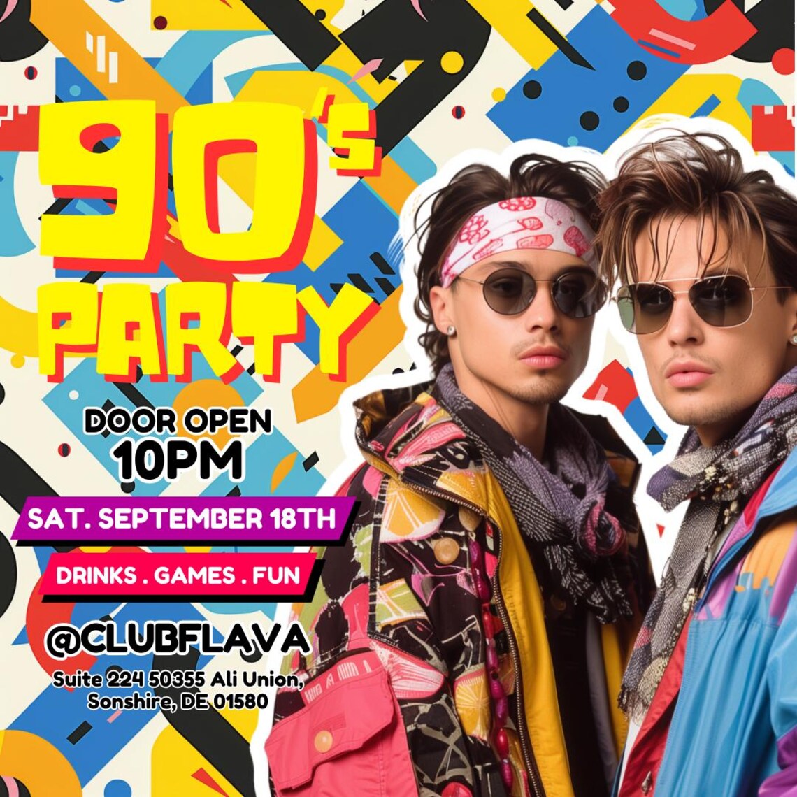 90s Party Flyer | Retro Club Event Invitation | Editable Canva Template ...