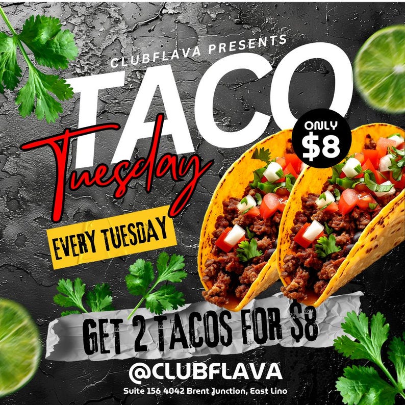 Editable Taco Flyer Template for Canva, Taco Flyer, Restaurant Flyer ...