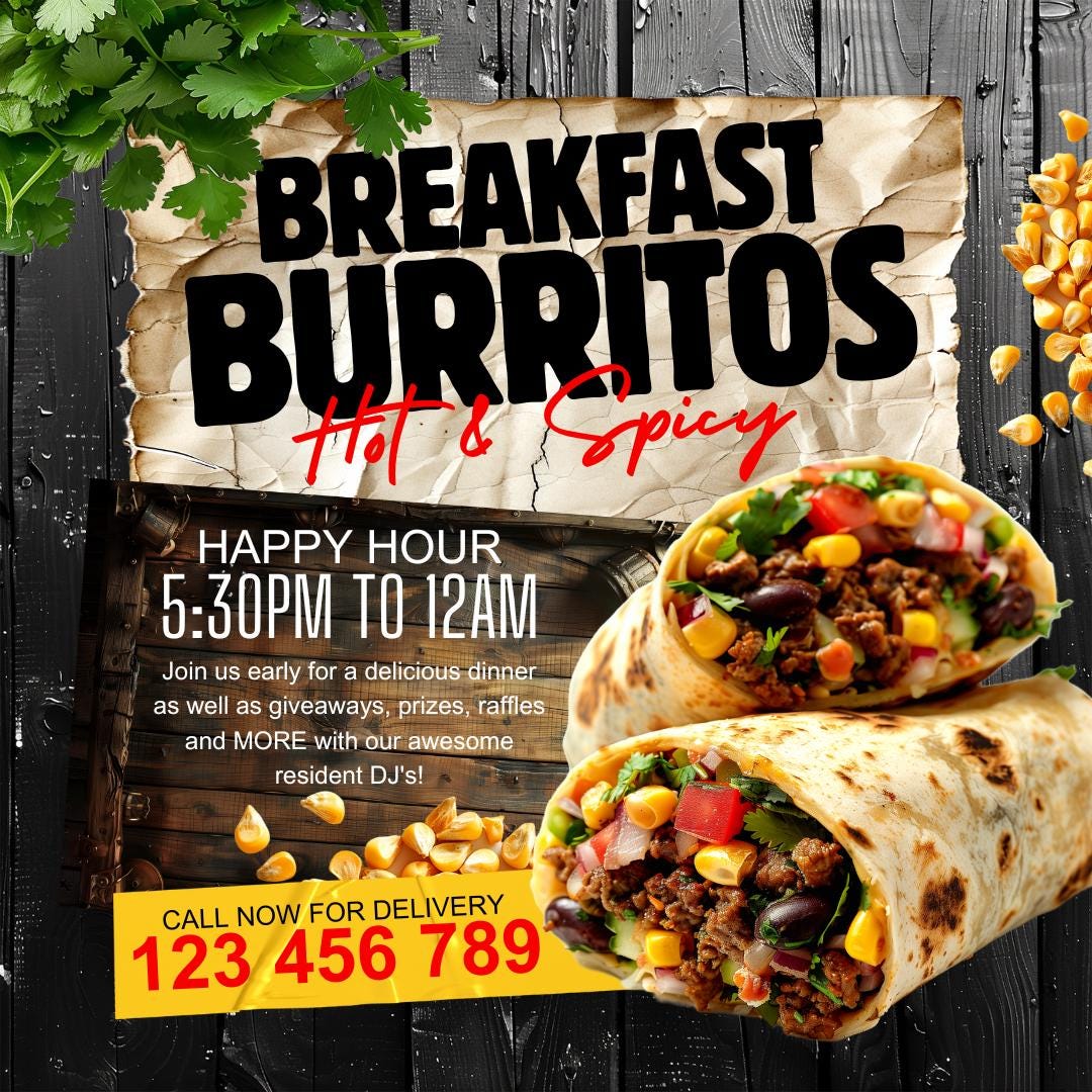 Burrito Flyer, Mexican Food Flyer, Burritos Promotion, Restaurant ...