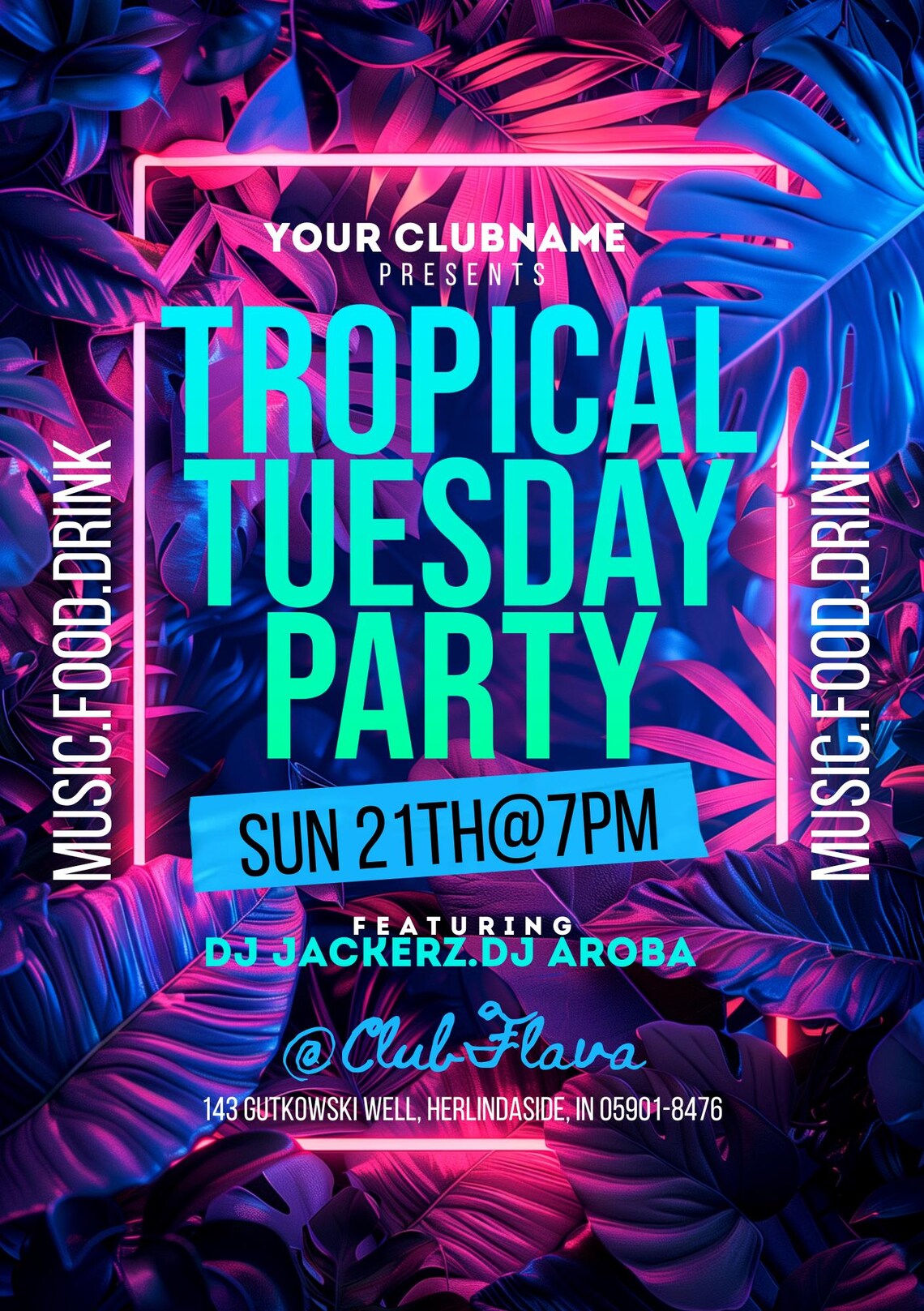 Editable Club Flyer Template for Canva, DIY Event Flyer, Tropical Party ...