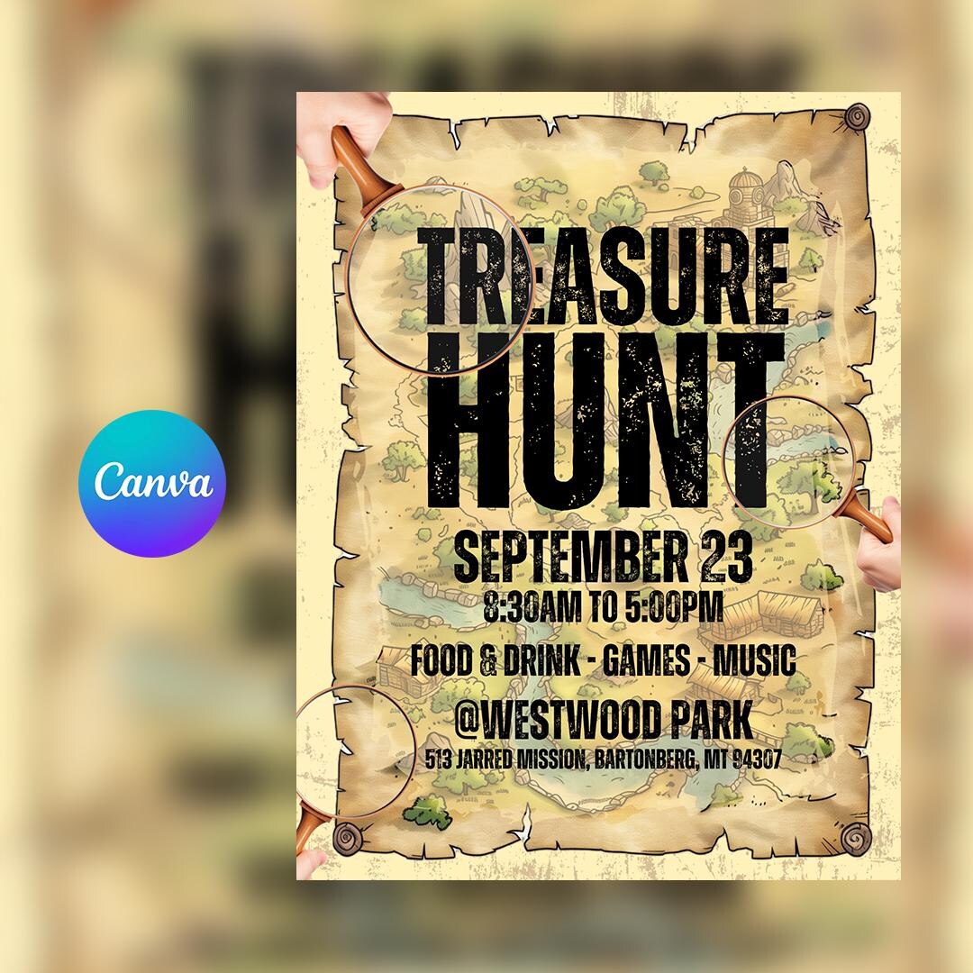 Editable Treasure Hunt Flyer Template, Treasure Hunt Flyer, Outdoor ...