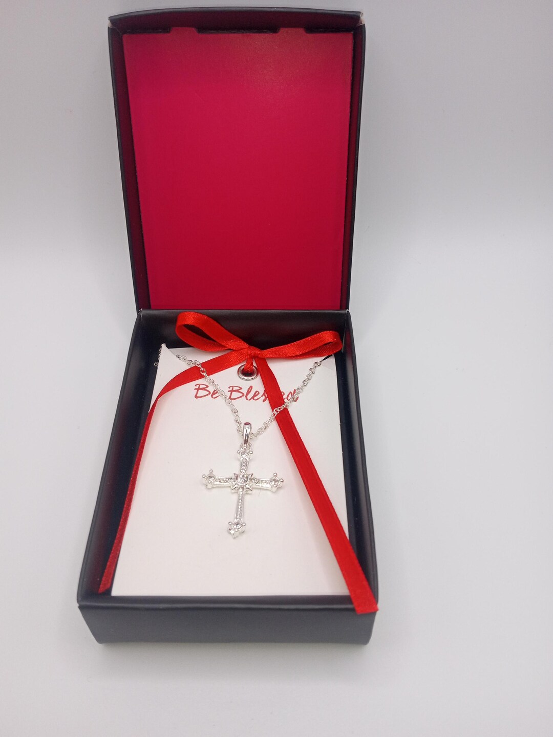 Avon "be Blessed" Silver Tone Rhinestone Cross Pendant Necklace Signed ...