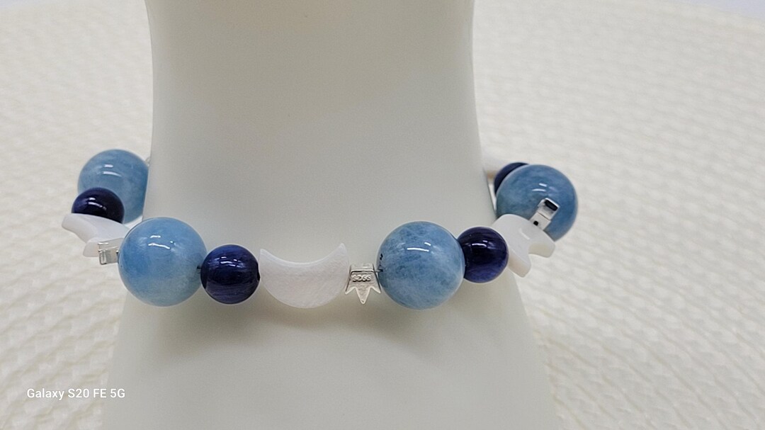 Blue Kyanite Biotite Bracelet With Princess/queen Crown Beads in SS ...