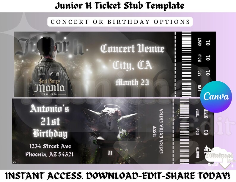 Junior H Sad Boyz Mania Ticket Stub Template Concert and Birthday - Etsy