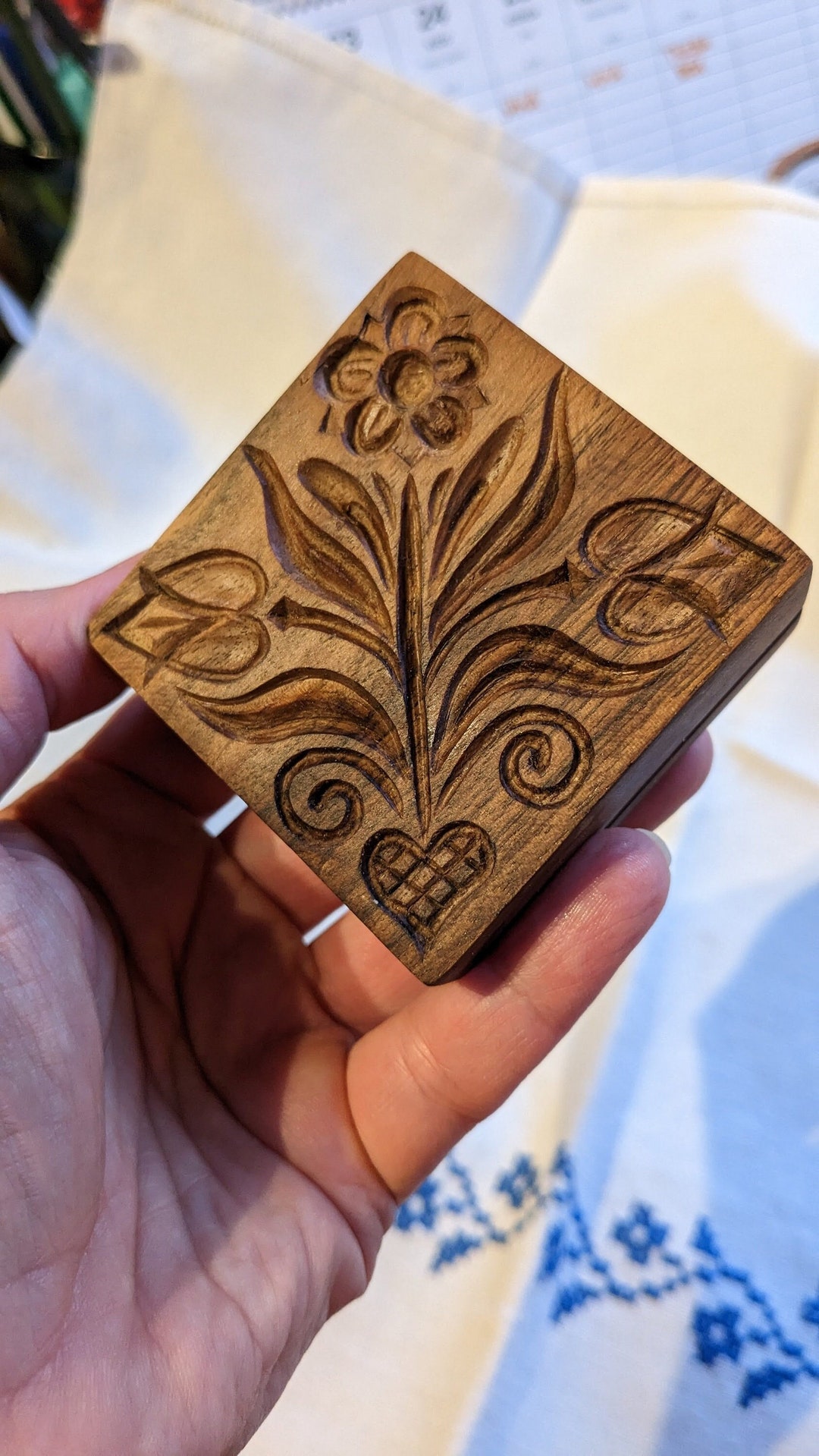 Hand Carved Wooden Cookie Stamp With Cutter. Springerle Mold ...