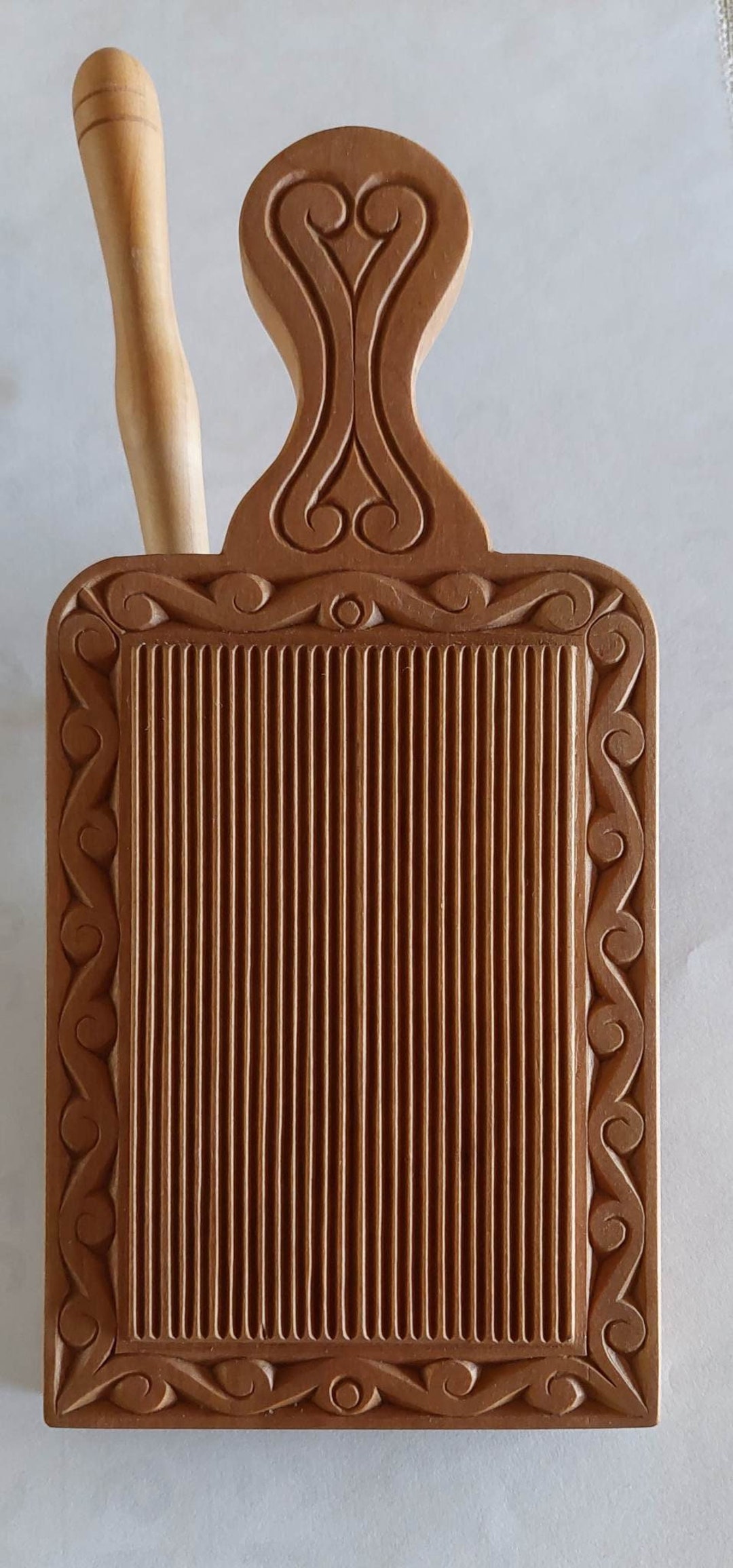 Hand Carved Pear Wood Pasta Board With Wooden Pin - Etsy