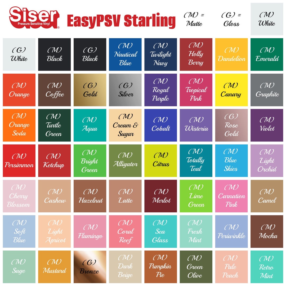 Siser Easypsv Starling 12" X 12" Adhesive Vinyl Sheets. Permanent ...