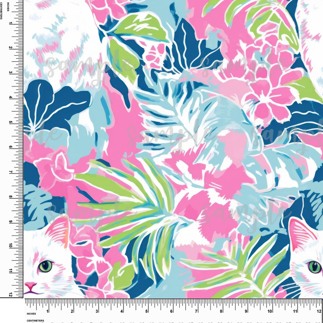 Pink, Blue, Cats, Flowers. Preppy Theme. Kitten. Lilly P Inspired ...