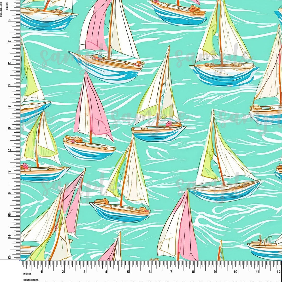 Boats, Turquoise, Ocean. Preppy. Sailboats. Lilly P Inspired. Printed ...