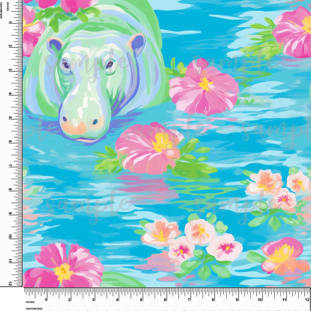 Hippo Flowers Water. Preppy Theme. Animals. Lilly P - Etsy