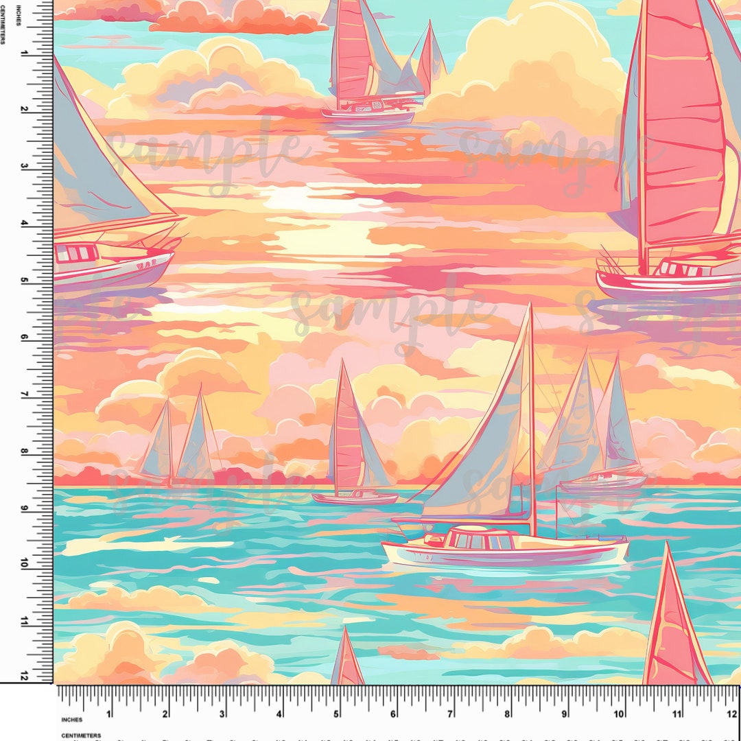 Boats, Sunset, Ocean. Preppy. Sailboats. Lilly P Inspired. Printed ...