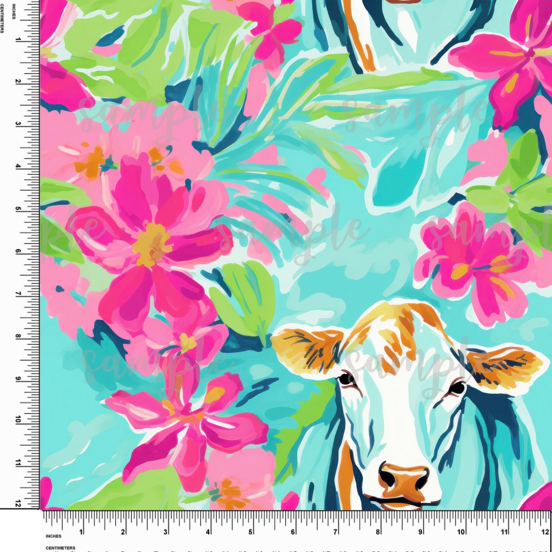 Farm Animals, Flowers, Cow. Preppy Theme. Lilly P Inspired. Printed ...