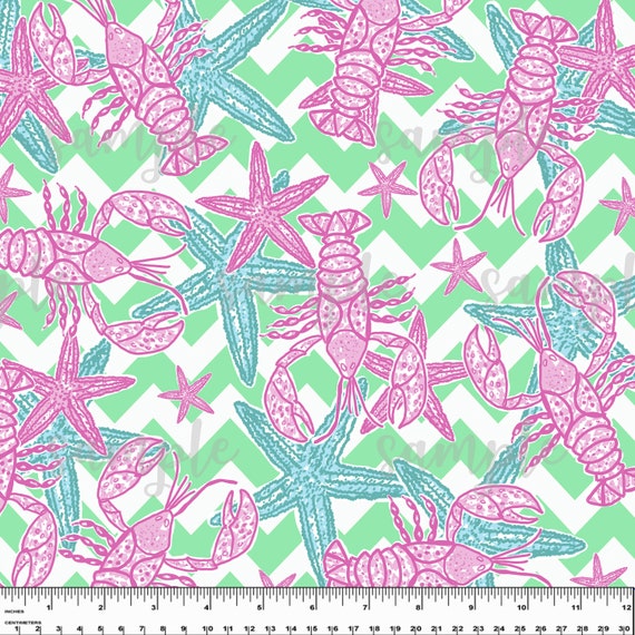 Lobsters and Starfish. Preppy Theme. Palm Beach. Lilly P - Etsy