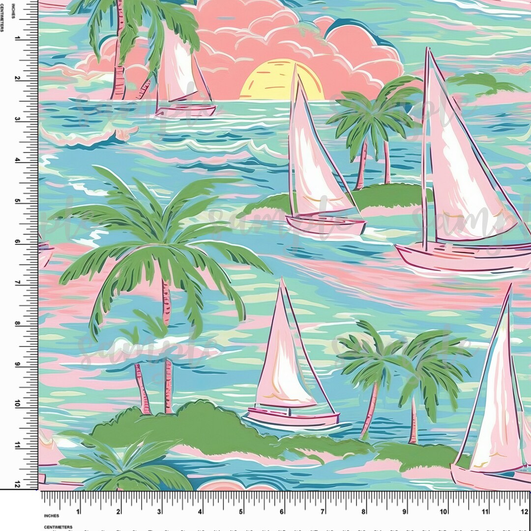 Boats, Sunset, Ocean. Preppy. Sailboats. Lilly P Inspired. Printed ...