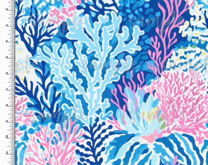 Coral Reef, Blue, Pink. Preppy Theme. Ocean. Lilly P Inspired. Printed ...