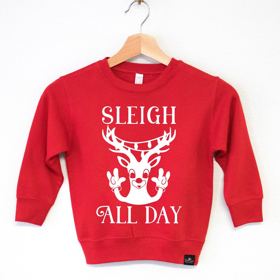 SLEIGH ALL DAY Reindeer Boys Christmas Sweater, Kids Christmas ...