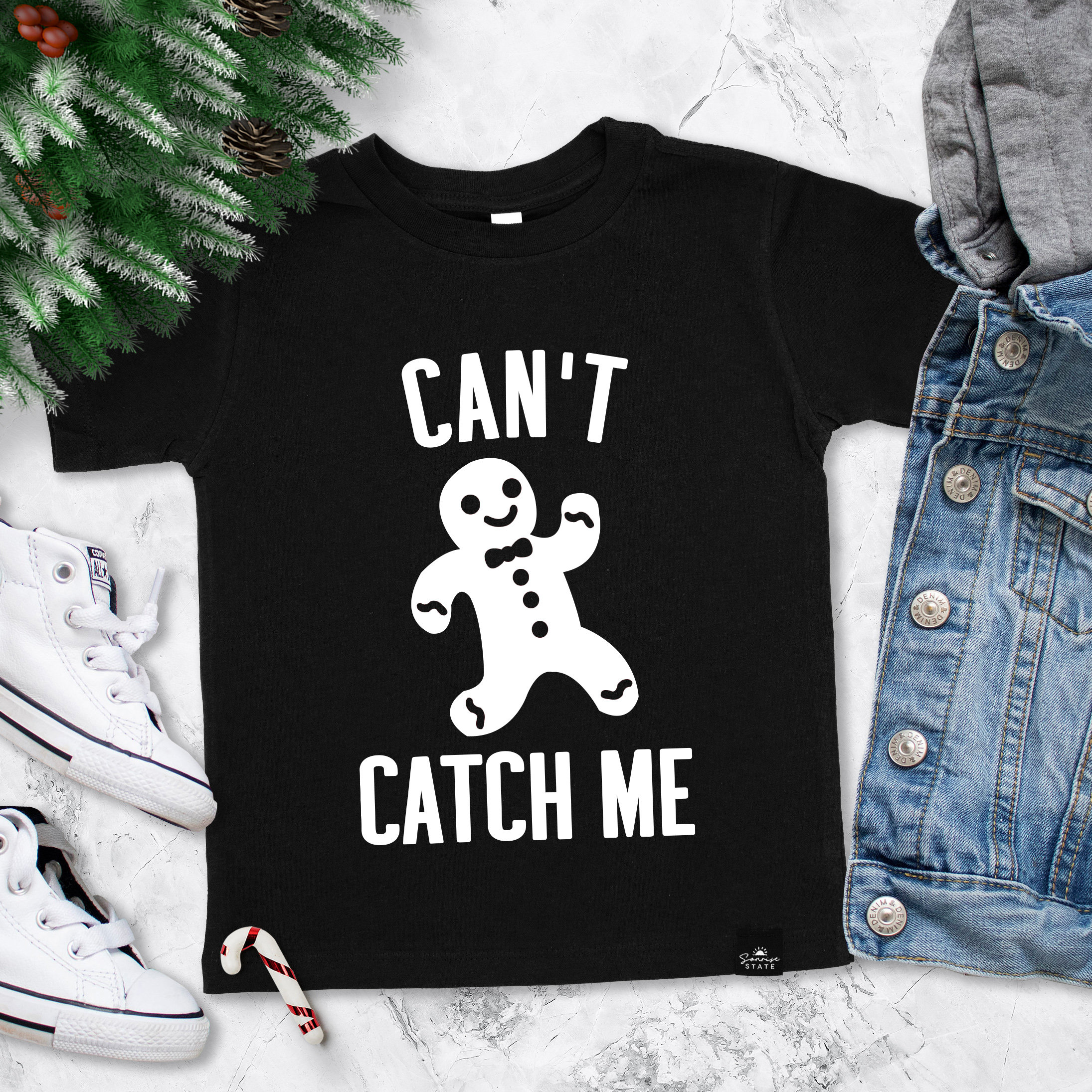 CAN'T CATCH ME Gingerbread Man Boy's Christmas T-shirt, Kids Christmas ...