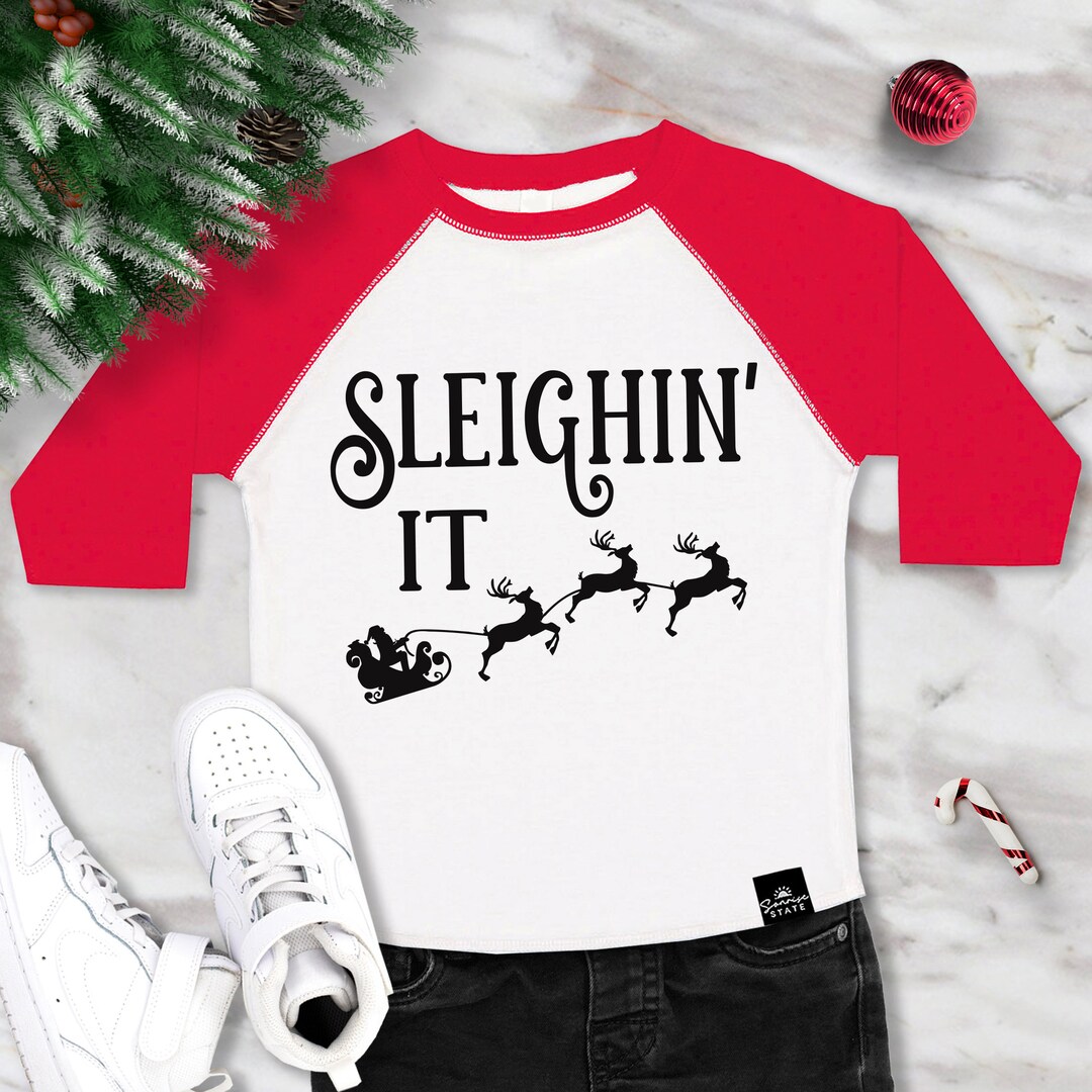 SLEIGHIN' IT Boys Christmas Shirt, Kids Christmas Shirts, Santa Sleigh ...