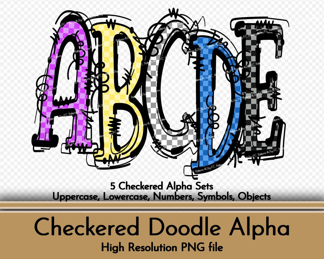 Checker Alphabet PNG Bundle: Colorful Doodle Letters (digital Download ...