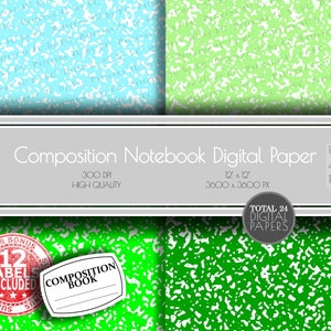 Composition Book Cover Digital Paper: 24 PNG Files + 12 Bonus Labels - Etsy
