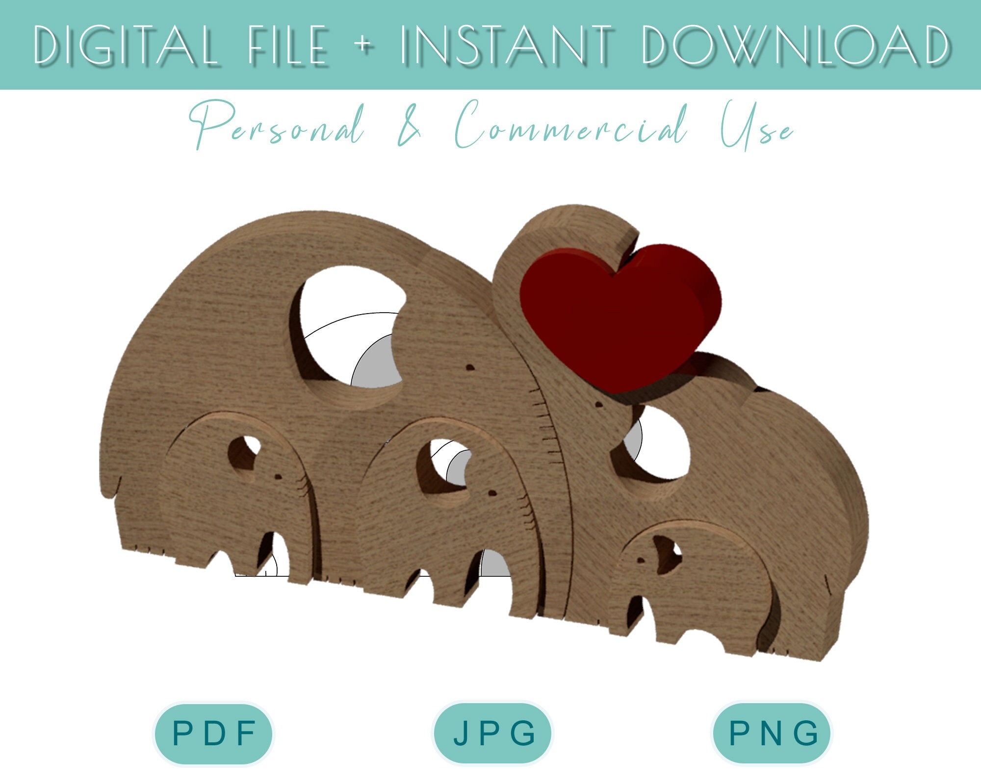 Scroll Saw Pattern Elephant Family With Love and Heart PDF - Etsy