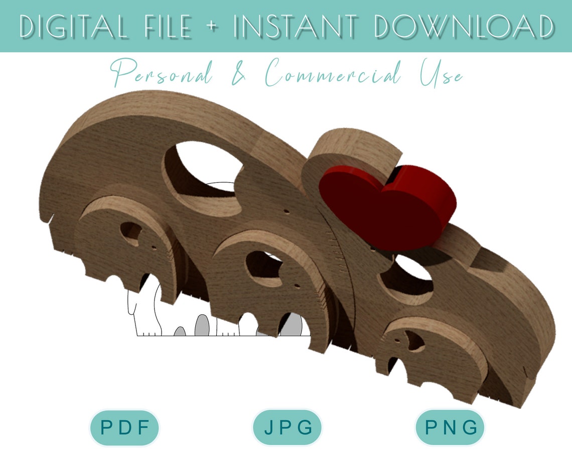 Scroll Saw Pattern, Elephant Family With Love and Heart PDF, PNG, JPG ...