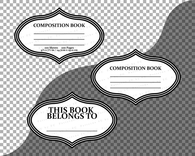 Composition Book Labels: School Notebook Digital Paper (PNG) - Etsy