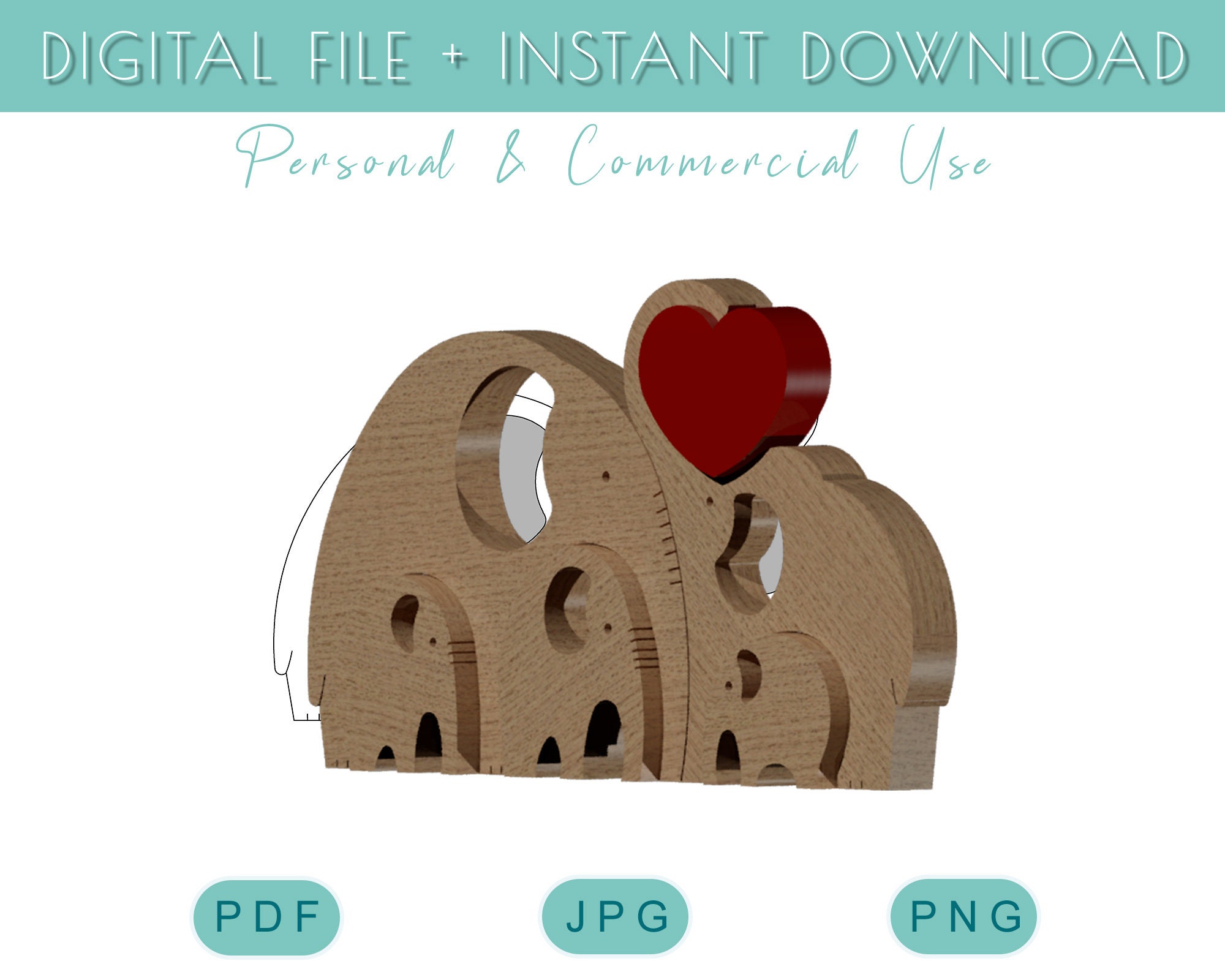 Scroll Saw Pattern Elephant Family With Love and Heart PDF - Etsy