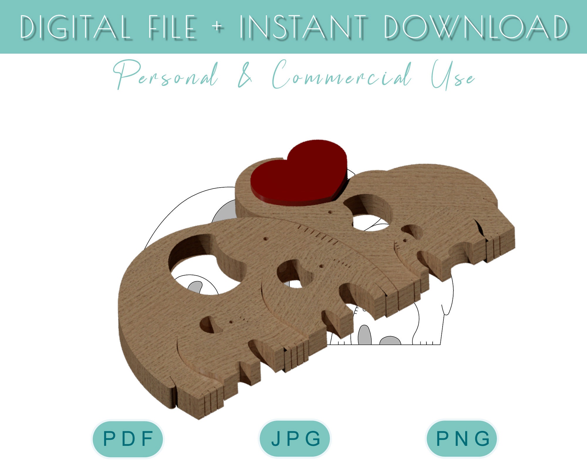 Scroll Saw Pattern, Elephant Family With Love and Heart PDF, PNG, JPG ...