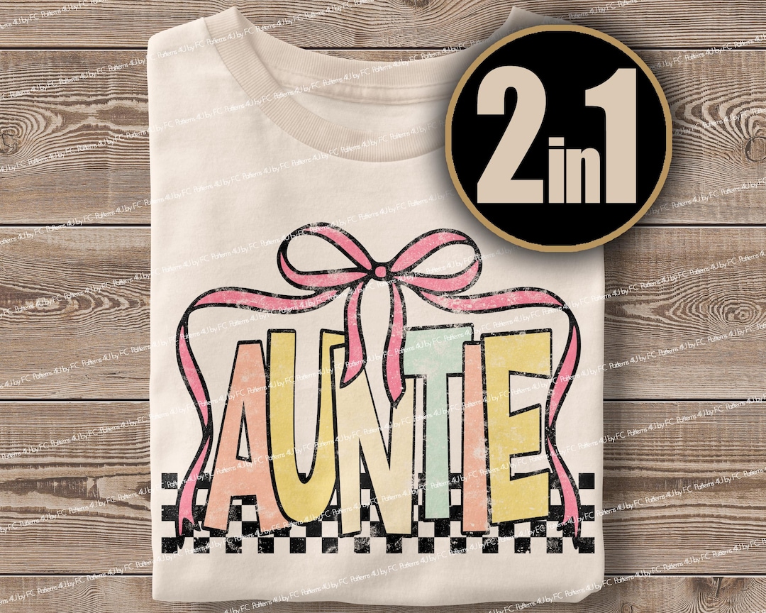 Spring Checkered Aunt PNG Coquette Bow Colorful Retro Distressed Auntie ...