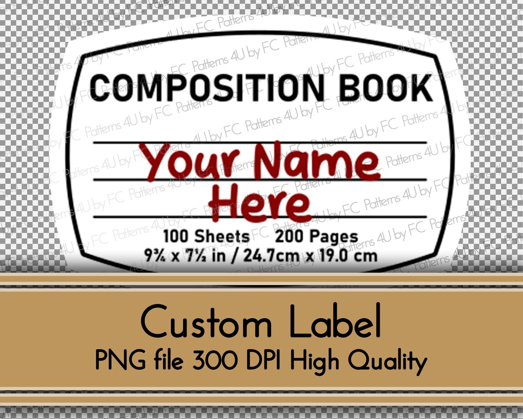 Custom Composition Book Label PNG: Personalized School Design (digital ...