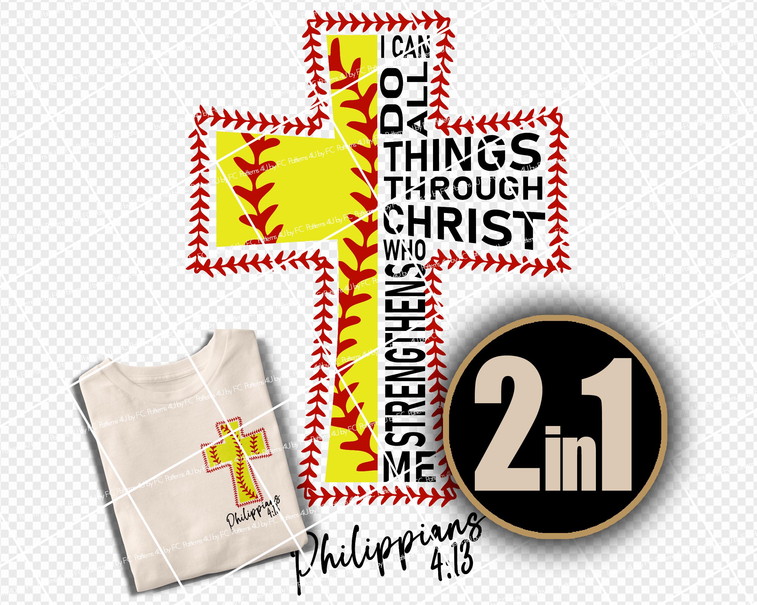 Christian Softball Cross PNG: Philippians Bible Verse Shirt Design ...