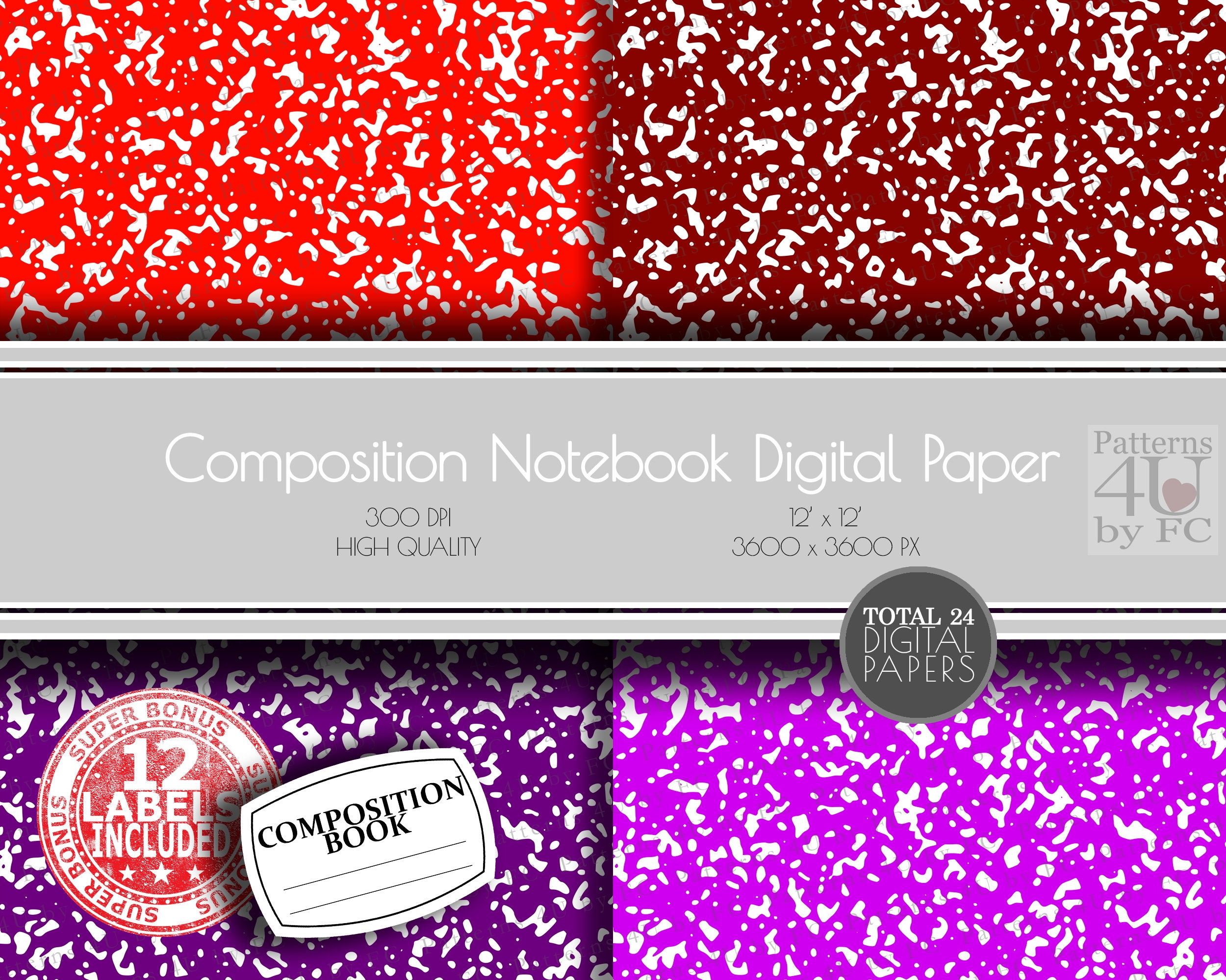 Composition Book Cover Digital Paper Composition Notebook - Etsy