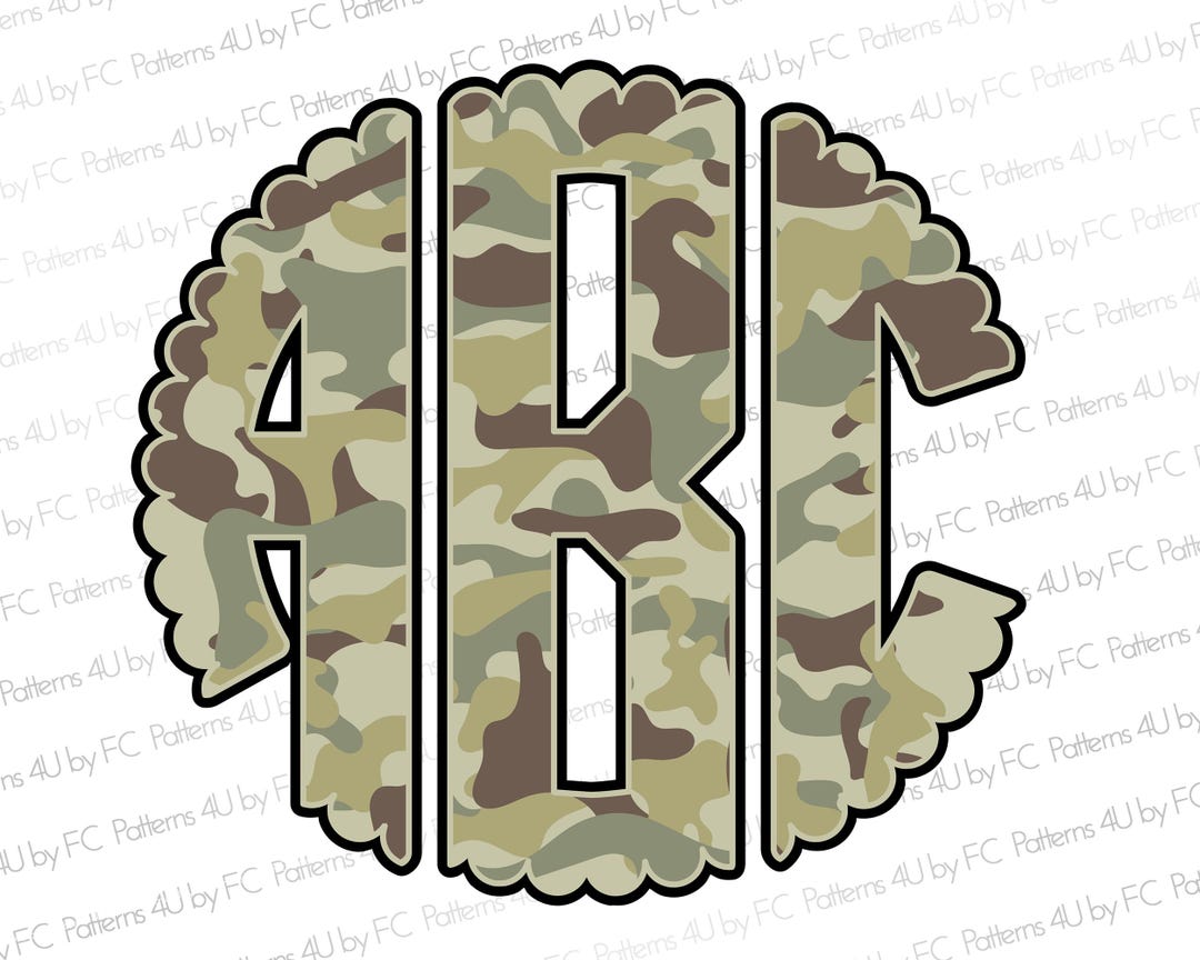 Round Camo Monogram Alpha PNG, Old Camouflage Scalloped Alphabet ...