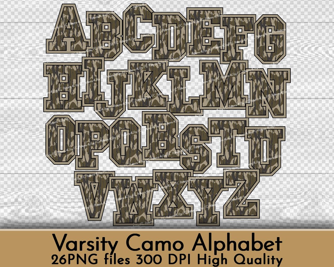 Varsity Bottomland Old Camo PNG Alphabet Set Camouflage, Uppercase ...
