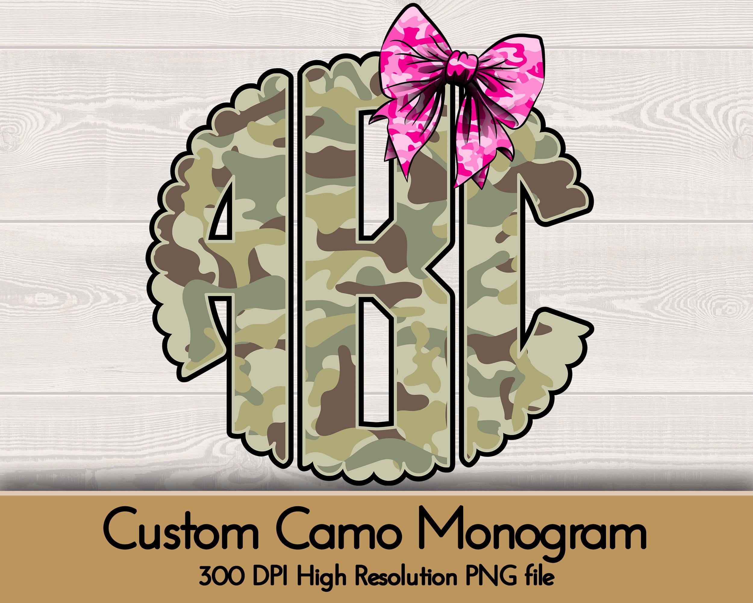 Custom Camo Monogram PNG, Custom Camouflage With Bow, Camo Scallop Edge ...