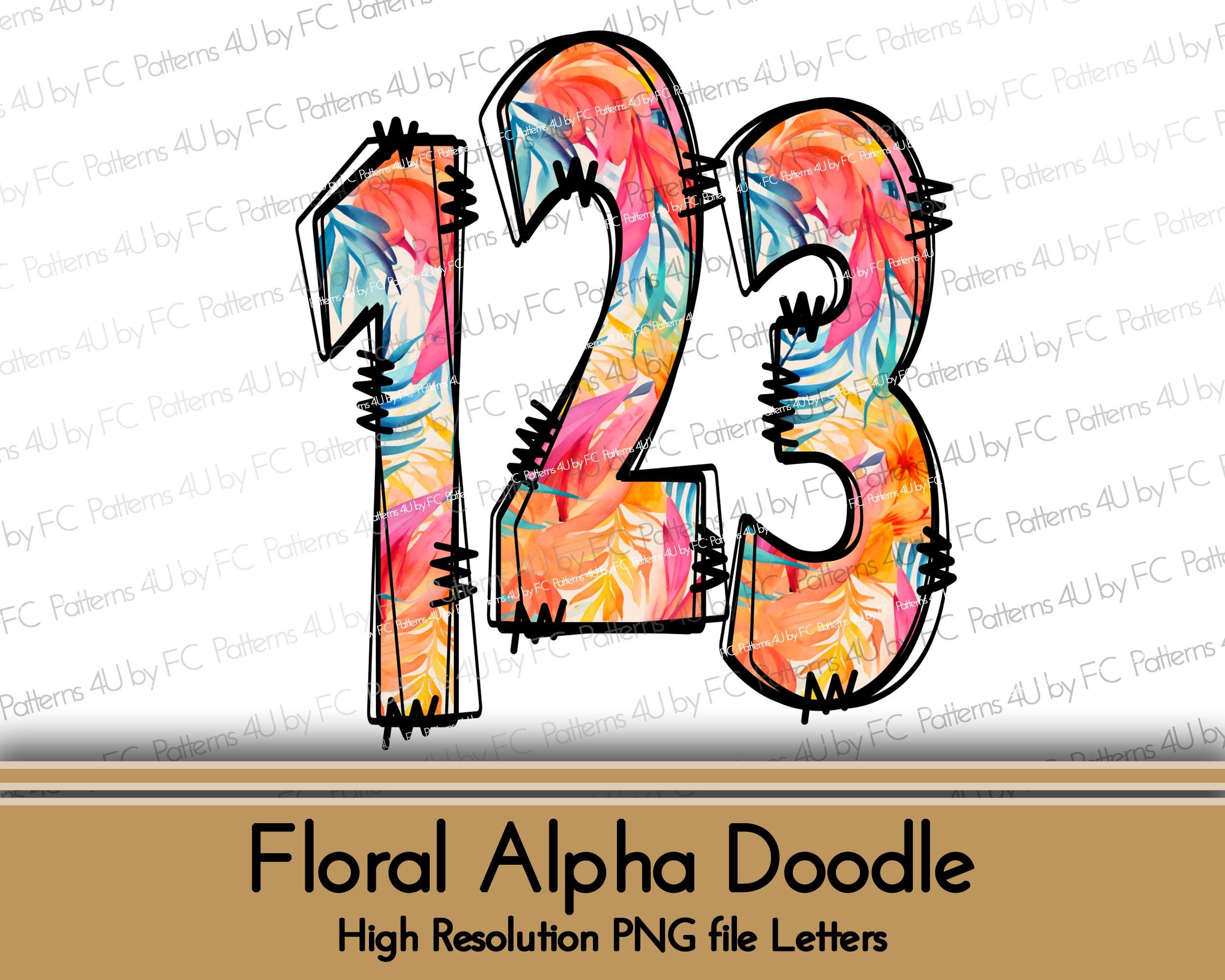 Floral Alpha Doodle Letters PNG Alphabet Set, Tropical Flower Alphabet ...
