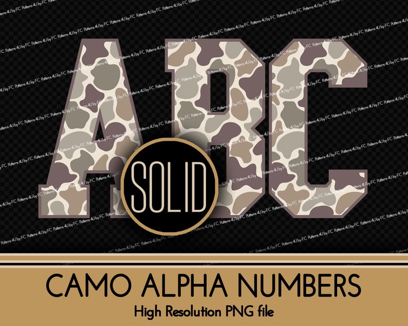 Camo Alphabet Set Numbers PNG, Sublimation Design, Solid Distressed ...
