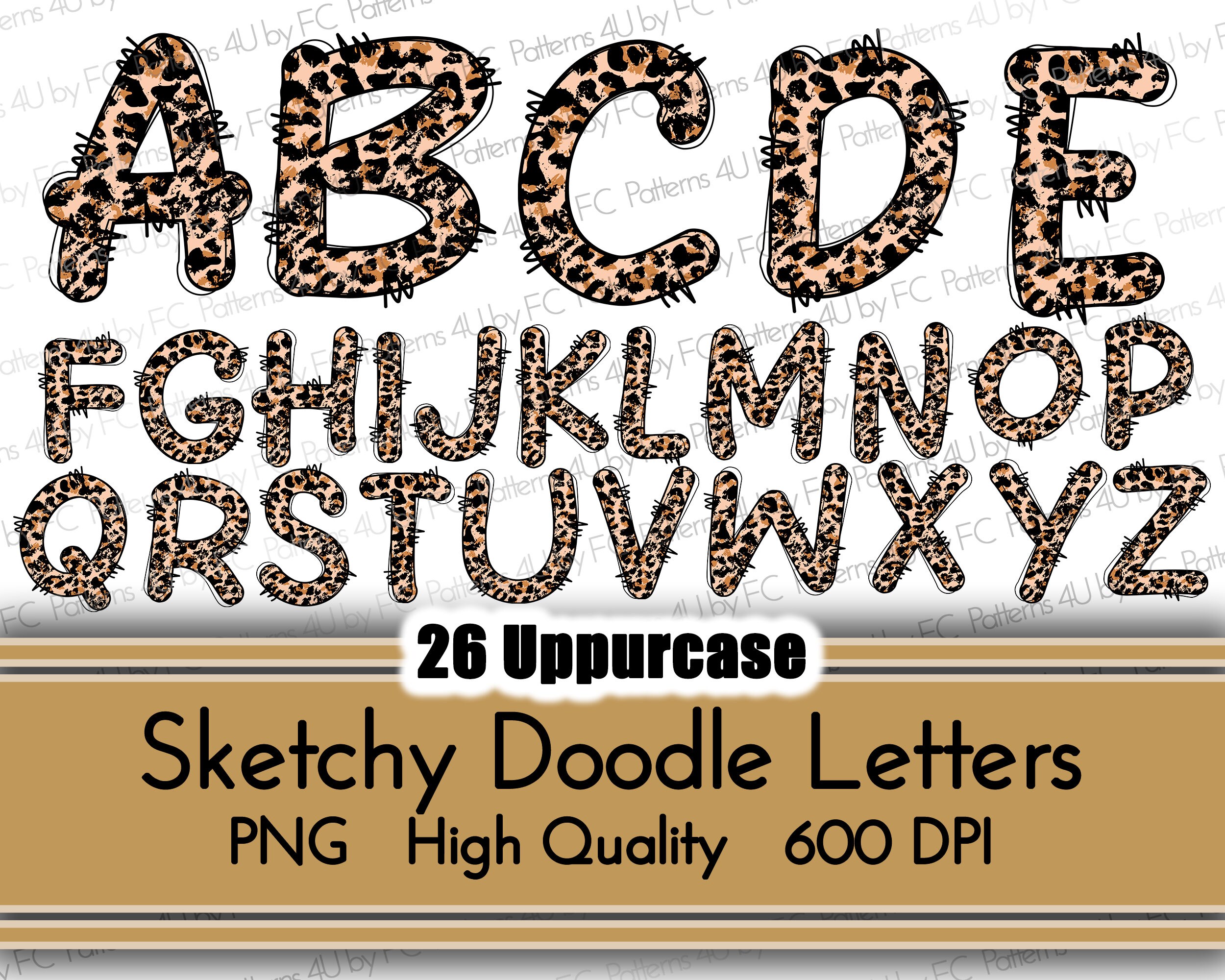 Doodle Font Letters PNG Leopard Alphabet Letter Watercolor Western ...