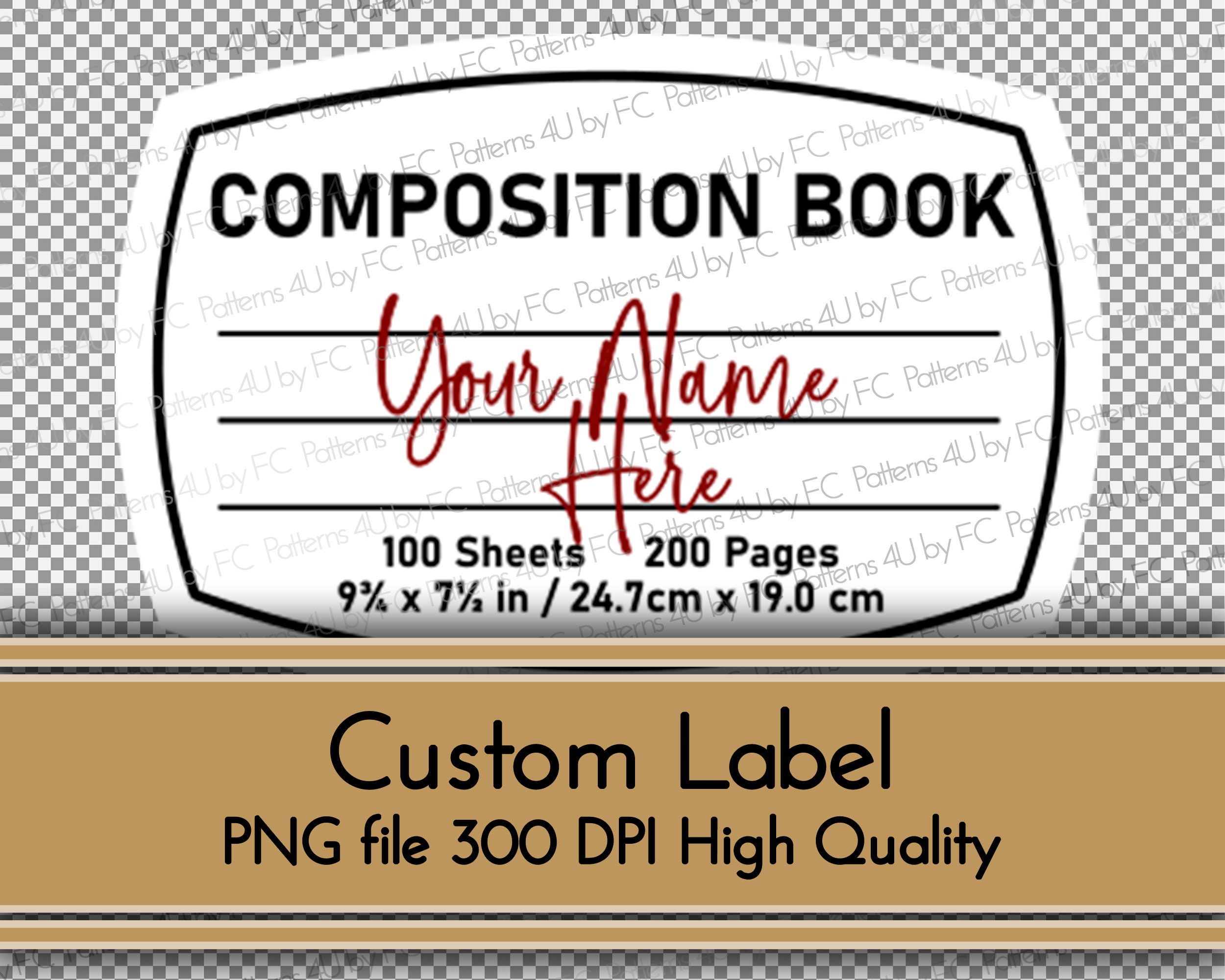 CUSTOM Composition Book Label PNG, Made to Order, Digital Download Png ...