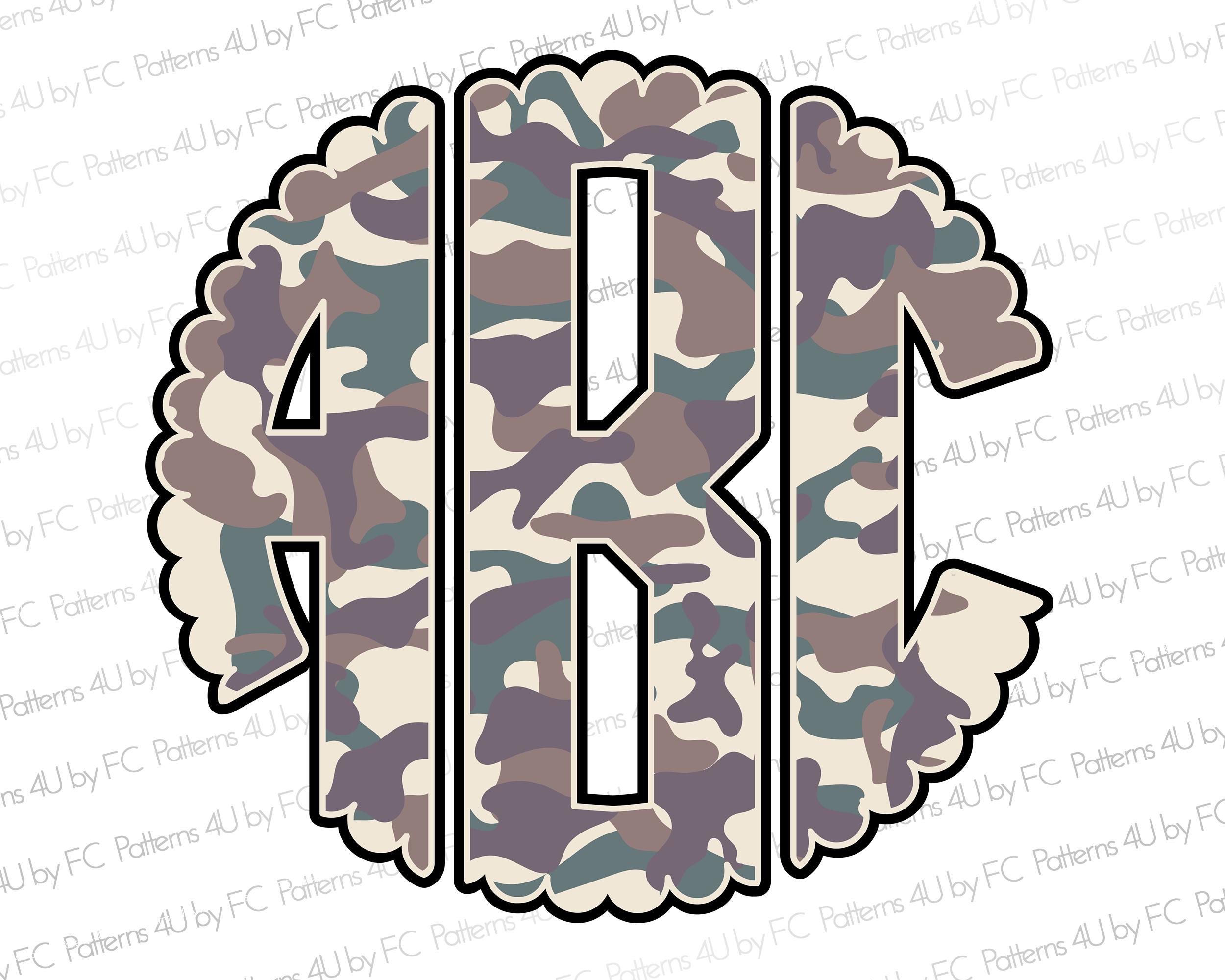Camo Alpha Monogram PNG: Retro Camouflage Circle Initials (digital ...