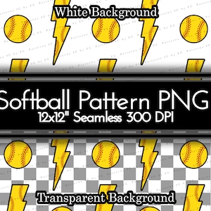 Softball Lightning PNG, Seamless Pattern, PNG Print, Digital Paper ...