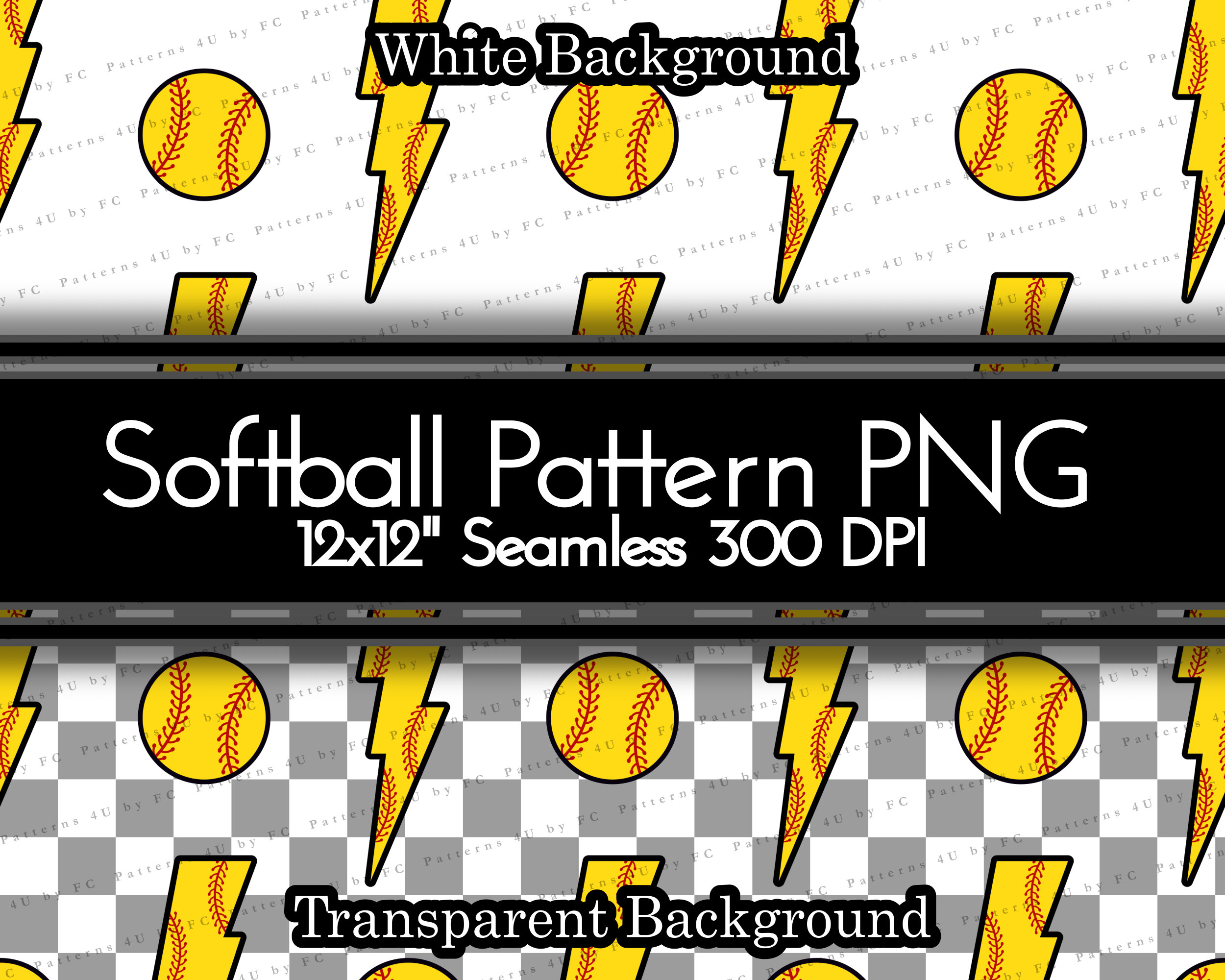 Softball Lightning PNG, Seamless Pattern, PNG Print, Digital Paper ...
