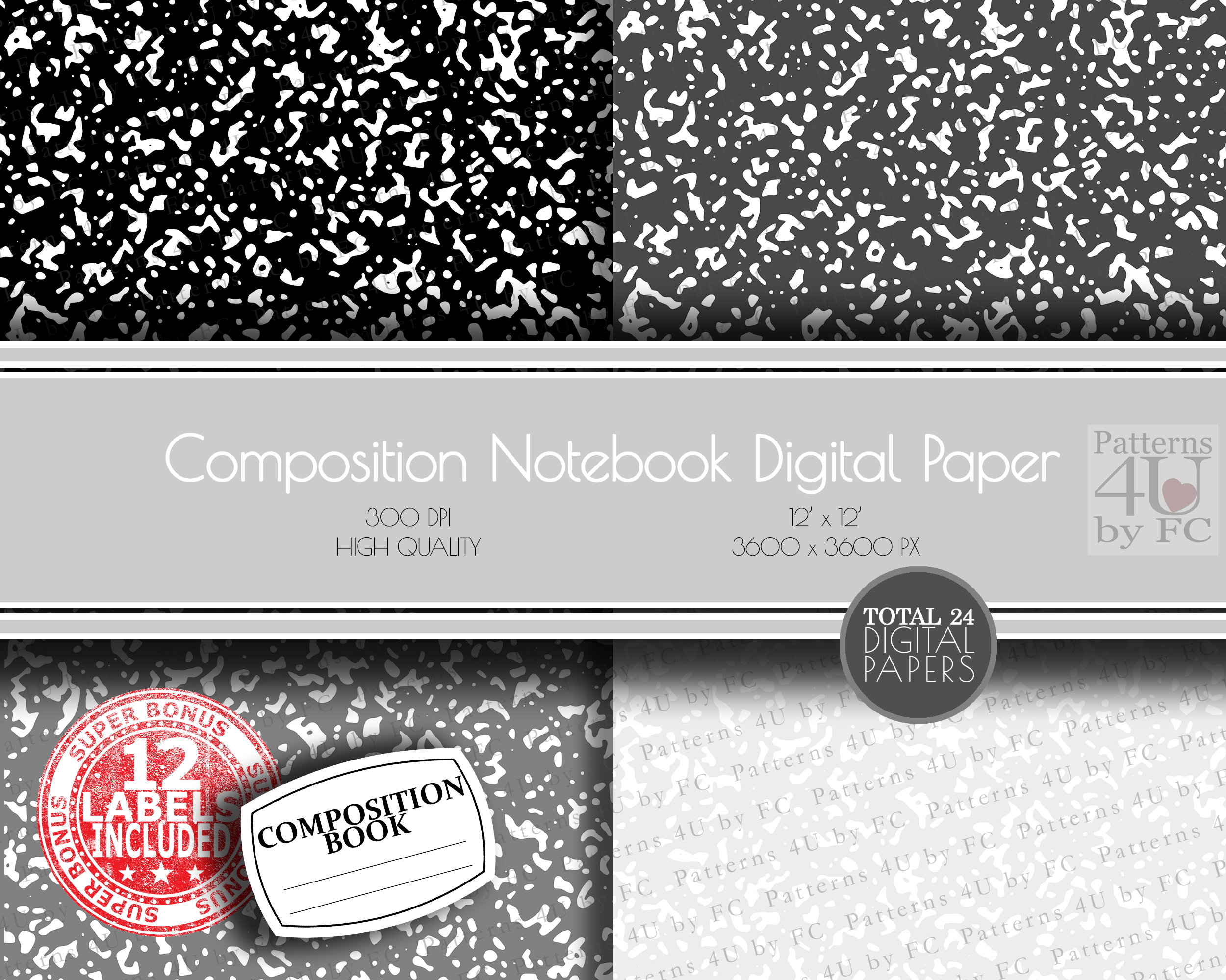 Composition Book Cover Digital Paper Composition Notebook - Etsy