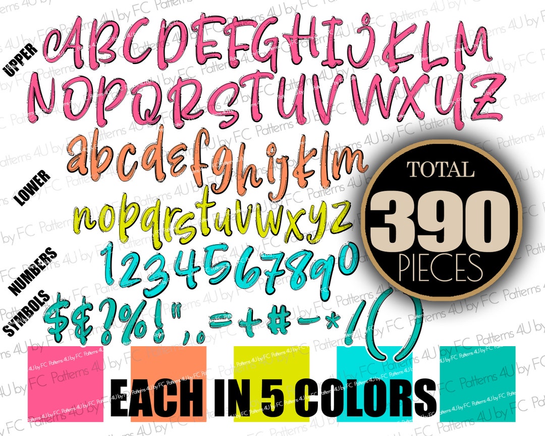Hand Drawn Letters Alphabet PNG, Vibrant Colors, Alpha Clip Art Bundle ...