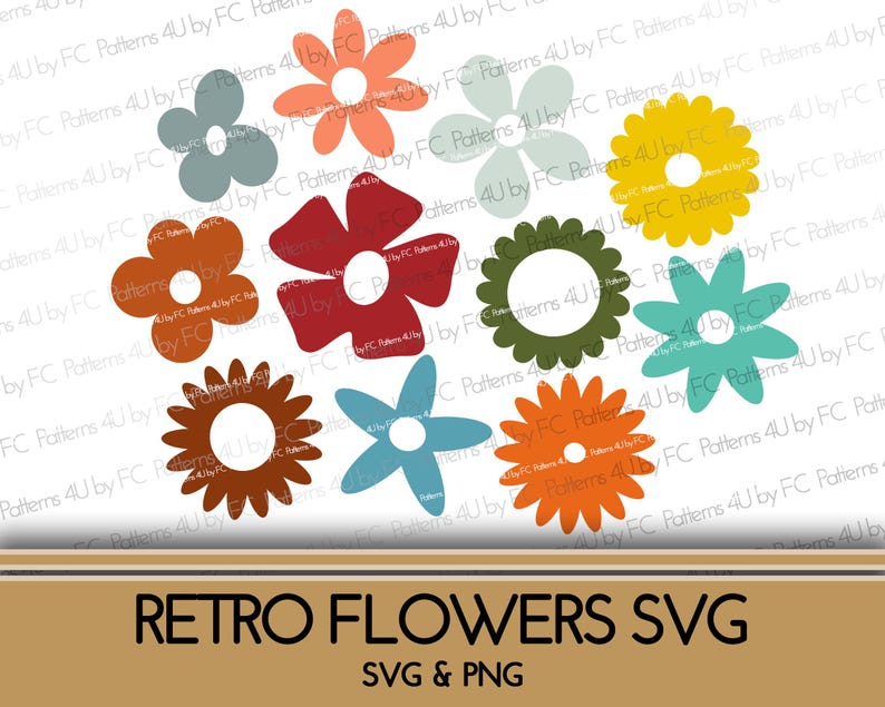 Retro Flowers SVG PNG Flower Clipart Silhouette Daisy Flower Cut File ...