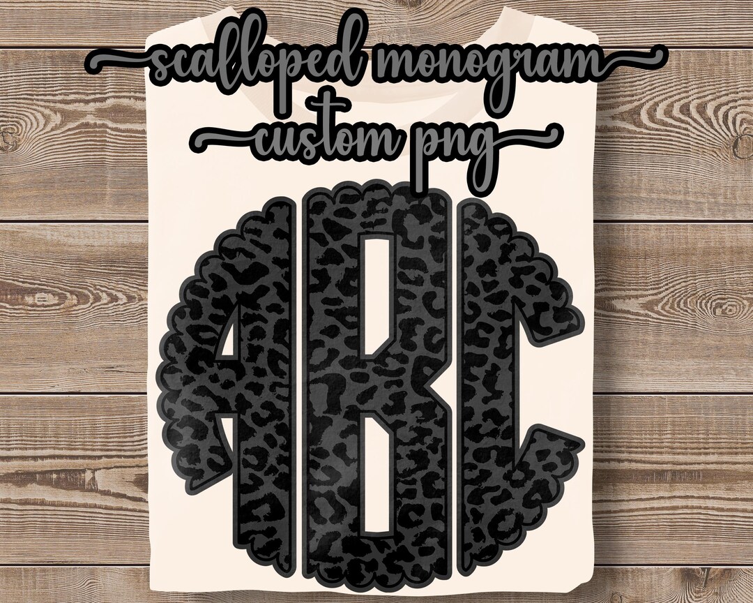 Custom Leopard Monogram PNG: Charcoal Gray Scallop Edge (digital ...