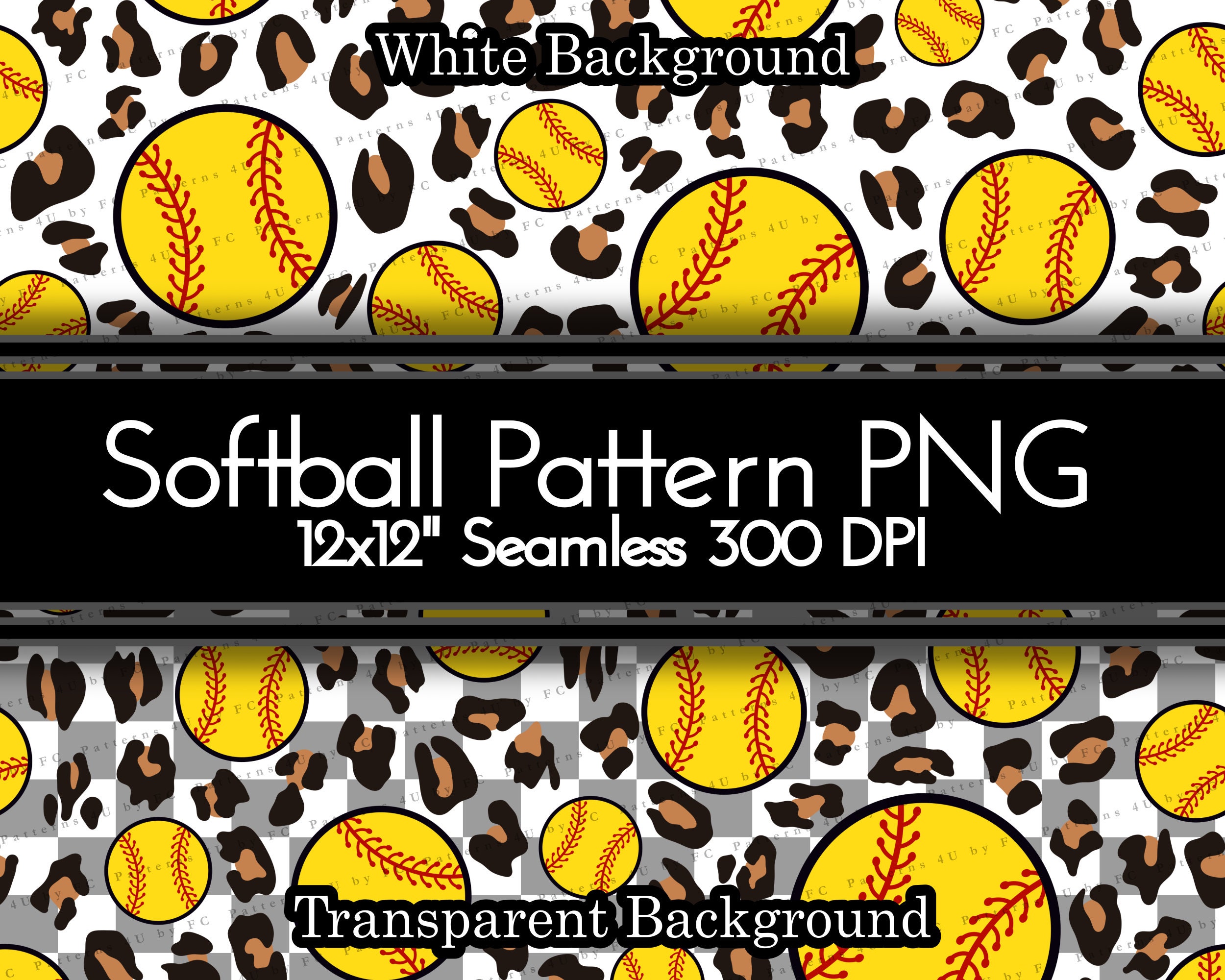 Softball and Leopard PNG Seamless Pattern Animal Print - Etsy