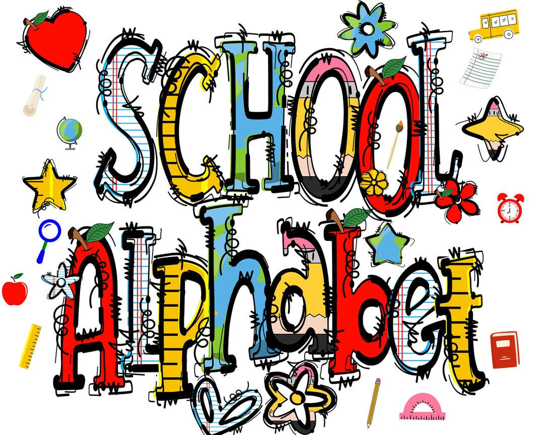 School Alphabet Doodle Letters Numbers Objects Numbers, Alpha Doodle ...